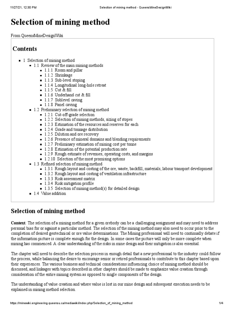 Selection of Mining Method - QueensMineDesignWiki | PDF | Mining