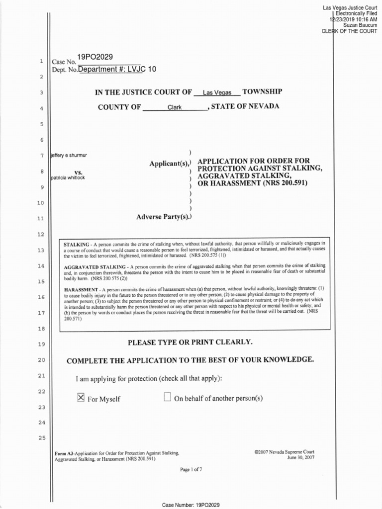 Las Vegas Justice Court Stalking Protection Order | PDF | Stalking ...