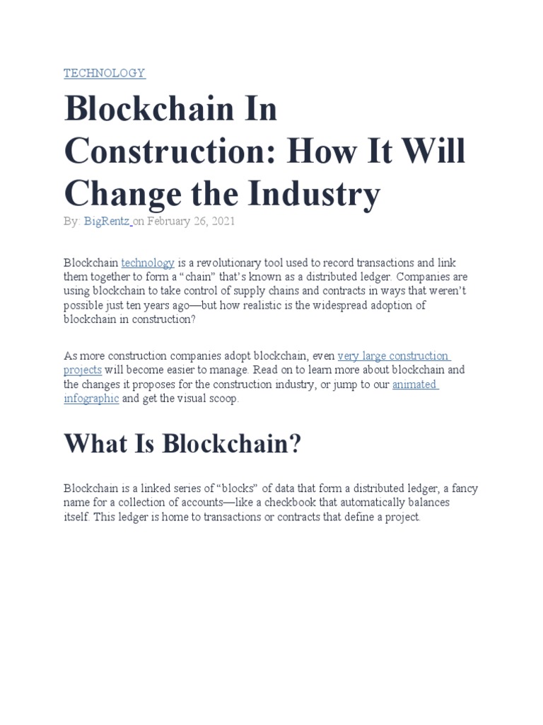 Blockchain in Construction | PDF | Computing | Information Technology