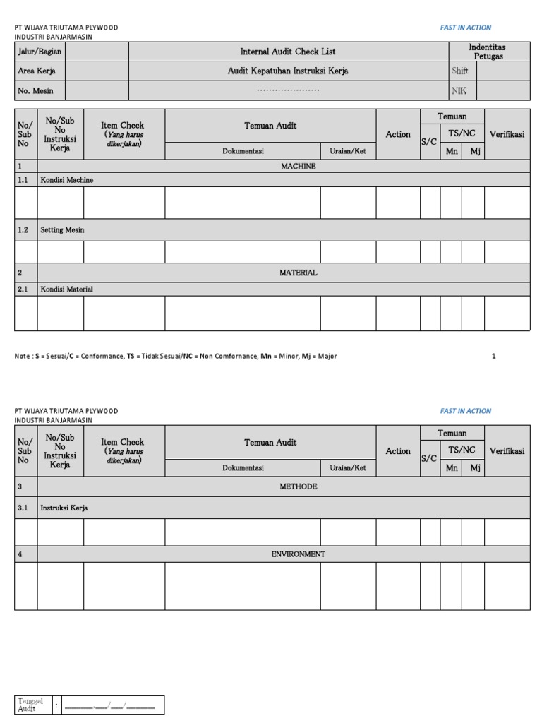 Master File - Form Checklist Audit Kepatuhan IK | PDF
