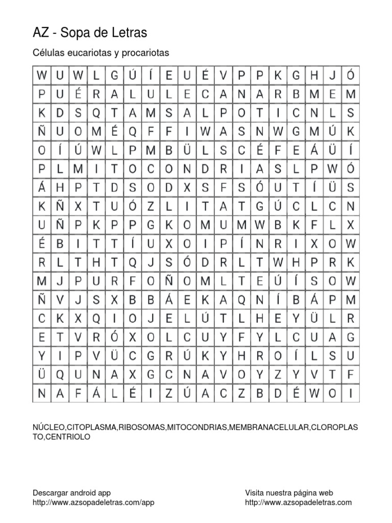 Sopa de Letras: Células y Organelos | PDF | Ciencia y matemáticas