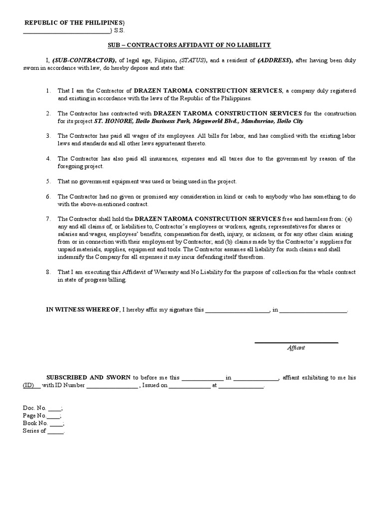 Sub-Con Affidavit | PDF | Employment | Affidavit