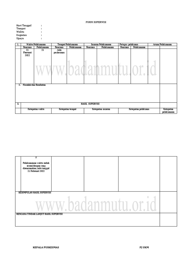 Contoh Form Supervisi | PDF