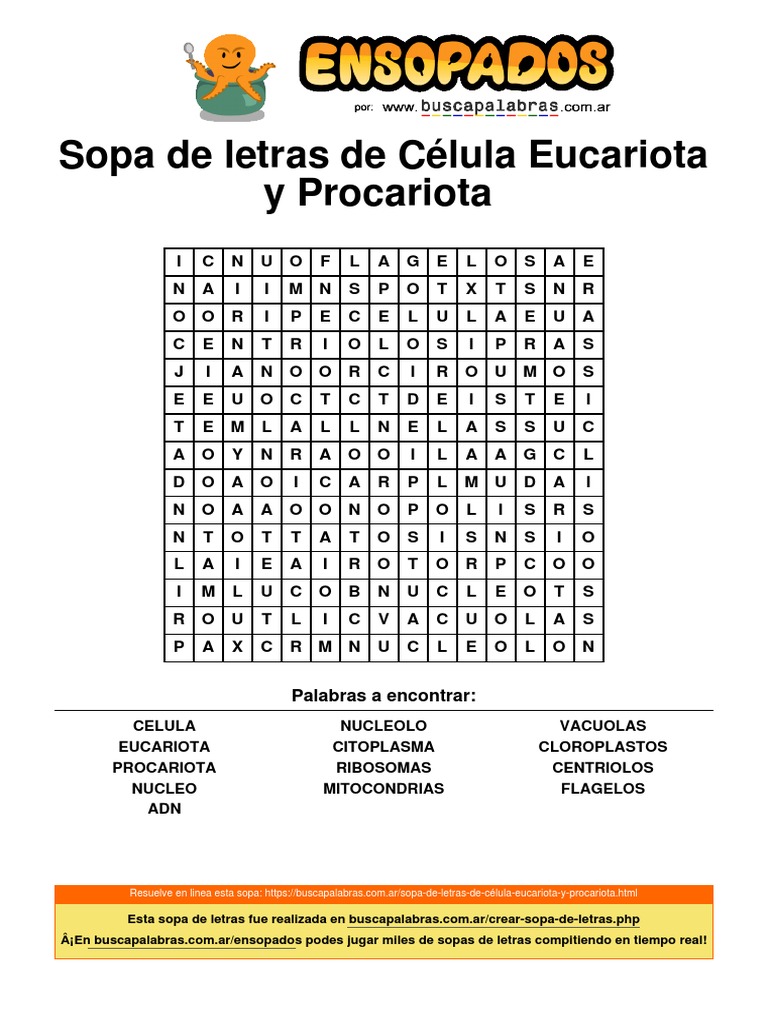 Sopa de Letras de Célula Eucariota y Procariota | PDF