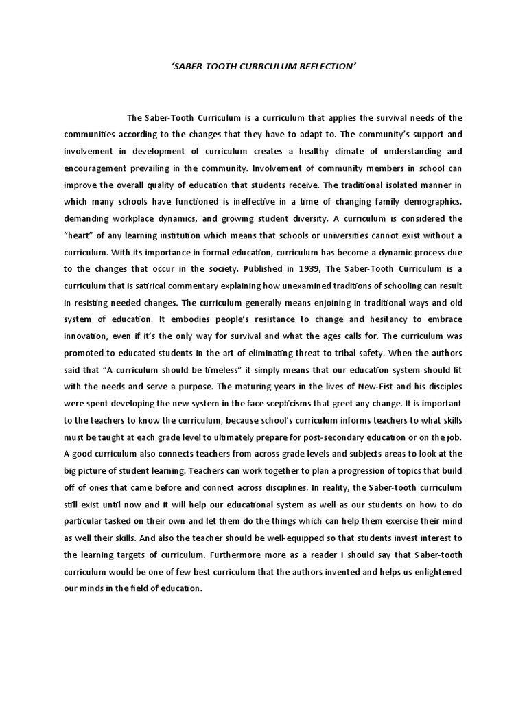 Reflection Sabertoothcurriculum | PDF | Curriculum | Teachers
