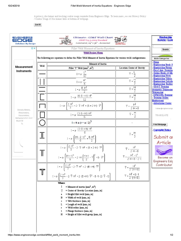 Fillet Weld Moment of Inertia Equations - Engineers Edge | PDF ...