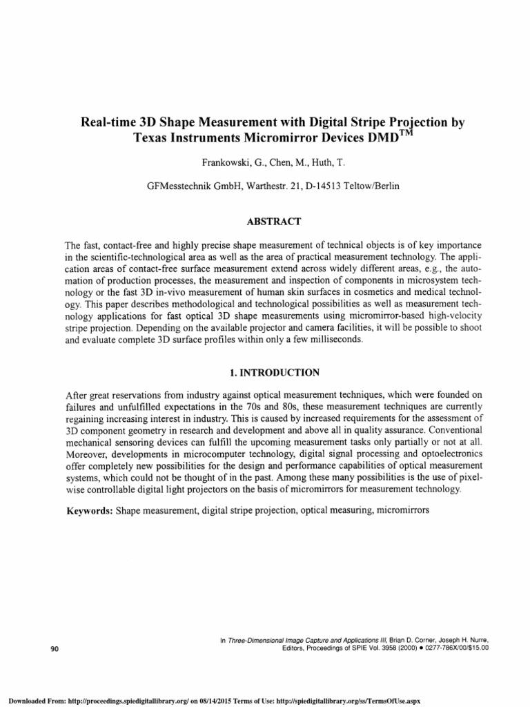 Real-Time 3D Shape Measurement With Digital Stripe Projection by Texas ...