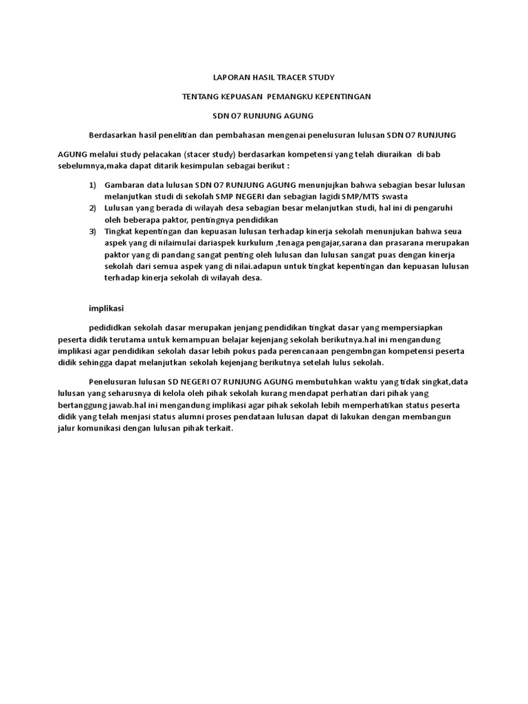 Tracer Study Kepuasan Lulusan SDN 07 | PDF