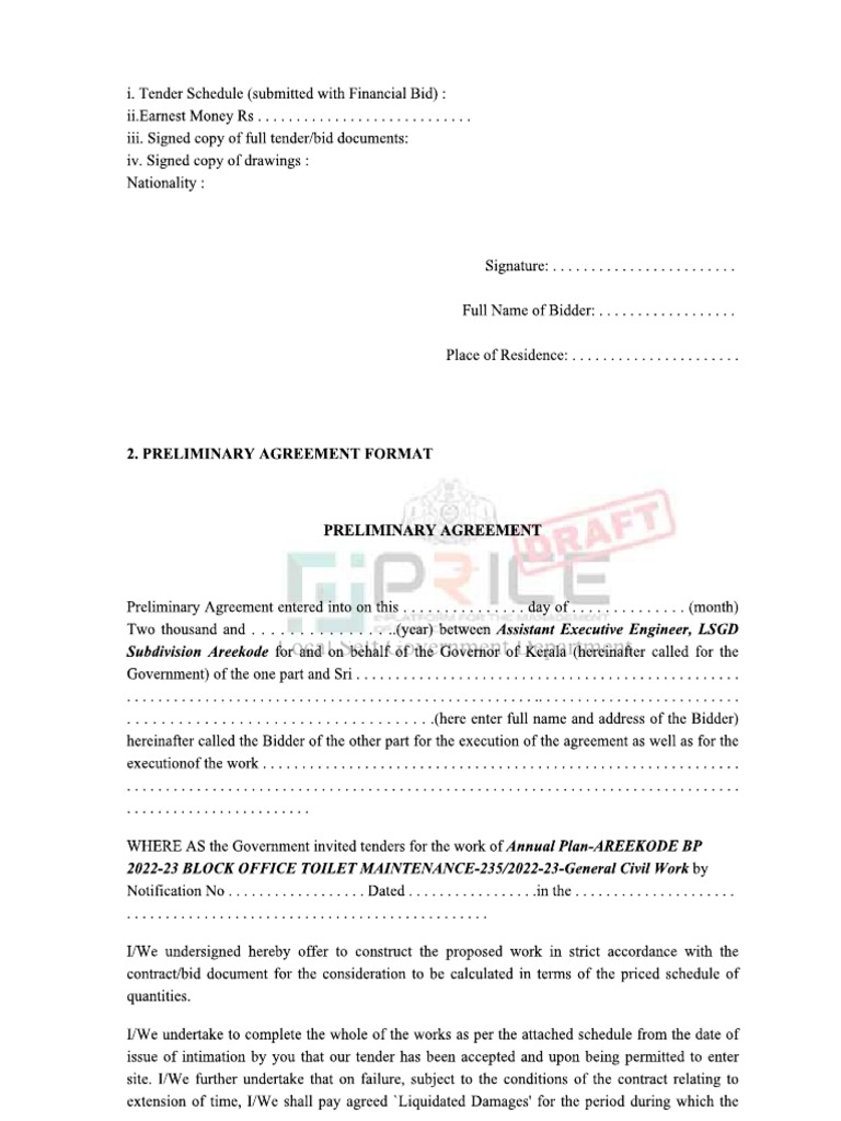 Preliminary Agreement Contract Model | PDF