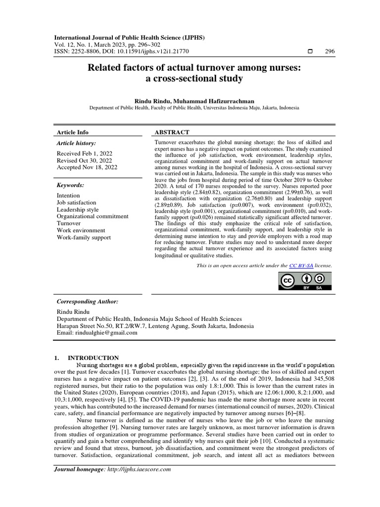 Related Factors of Actual Turnover Among Nurses: A Cross-Sectional Study | PDF | Employee ...