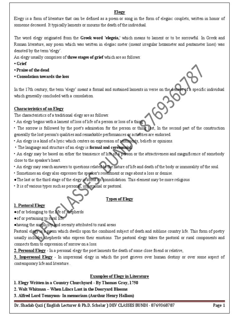 Definition of Elegy | PDF | Poetry