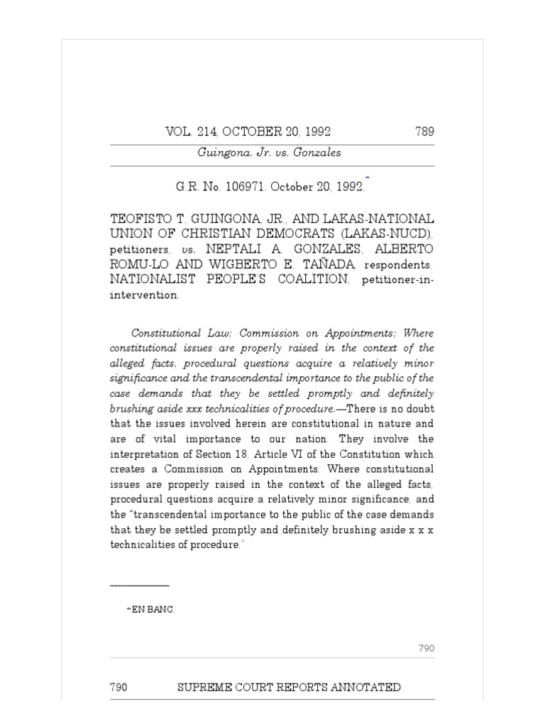 Guingona vs. Gonzales | PDF | United States Senate | United States ...