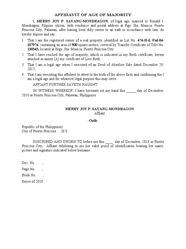 Affidavit of Age Declaration | PDF