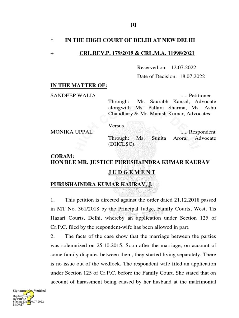 Sandeep Walia V. Monika Uppal 21 July 6 | PDF | Justice | Crime & Violence