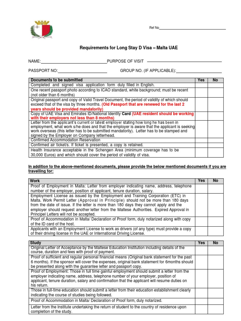 Malta Checklist Long Stay Mar 2022 | PDF | Notary Public | Identity ...