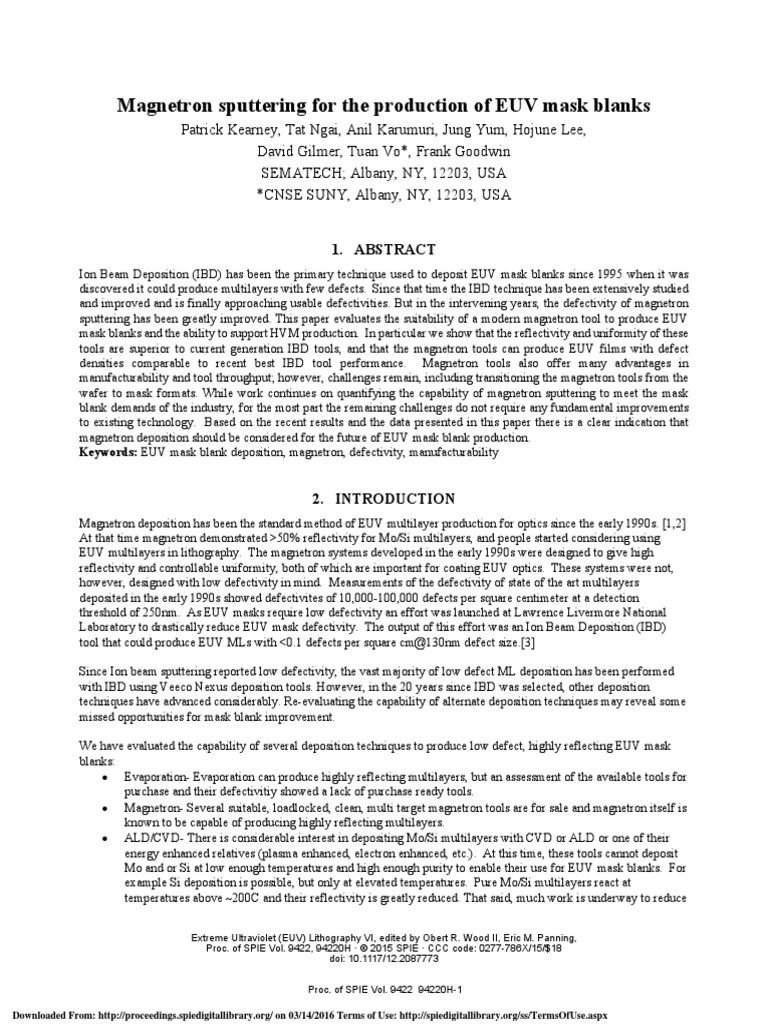 Magnetron Sputtering For The Production of EUV Mask Blanks | PDF ...