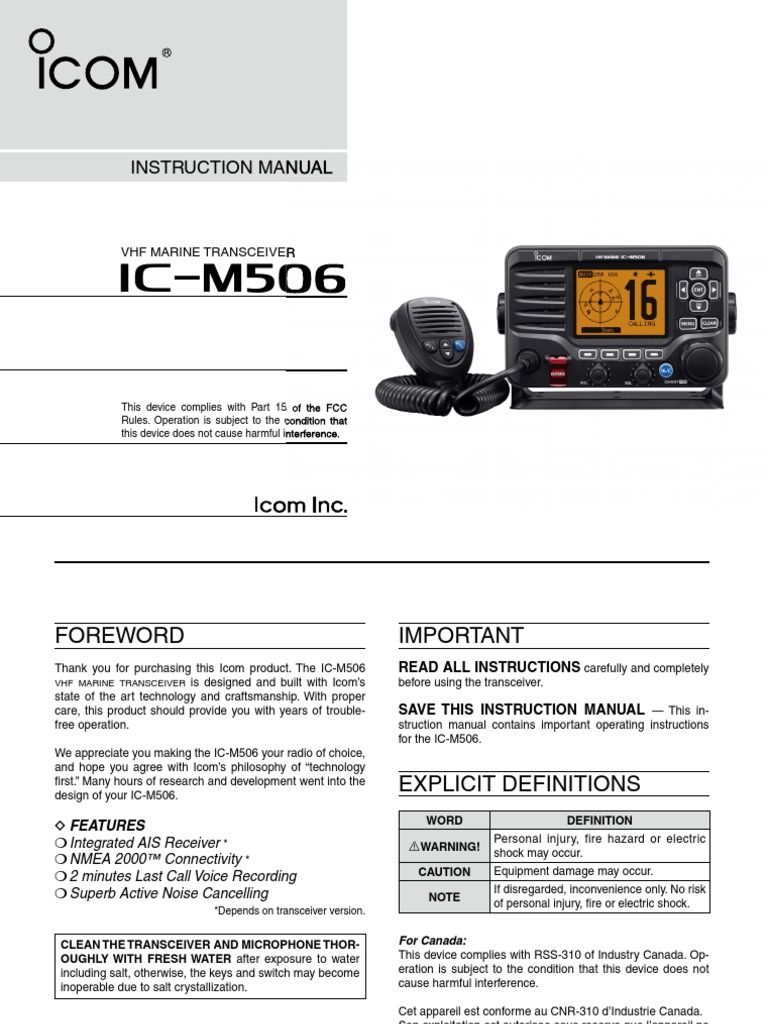 IC M506 Instruction Manual | PDF | Radio | Antenna (Radio)