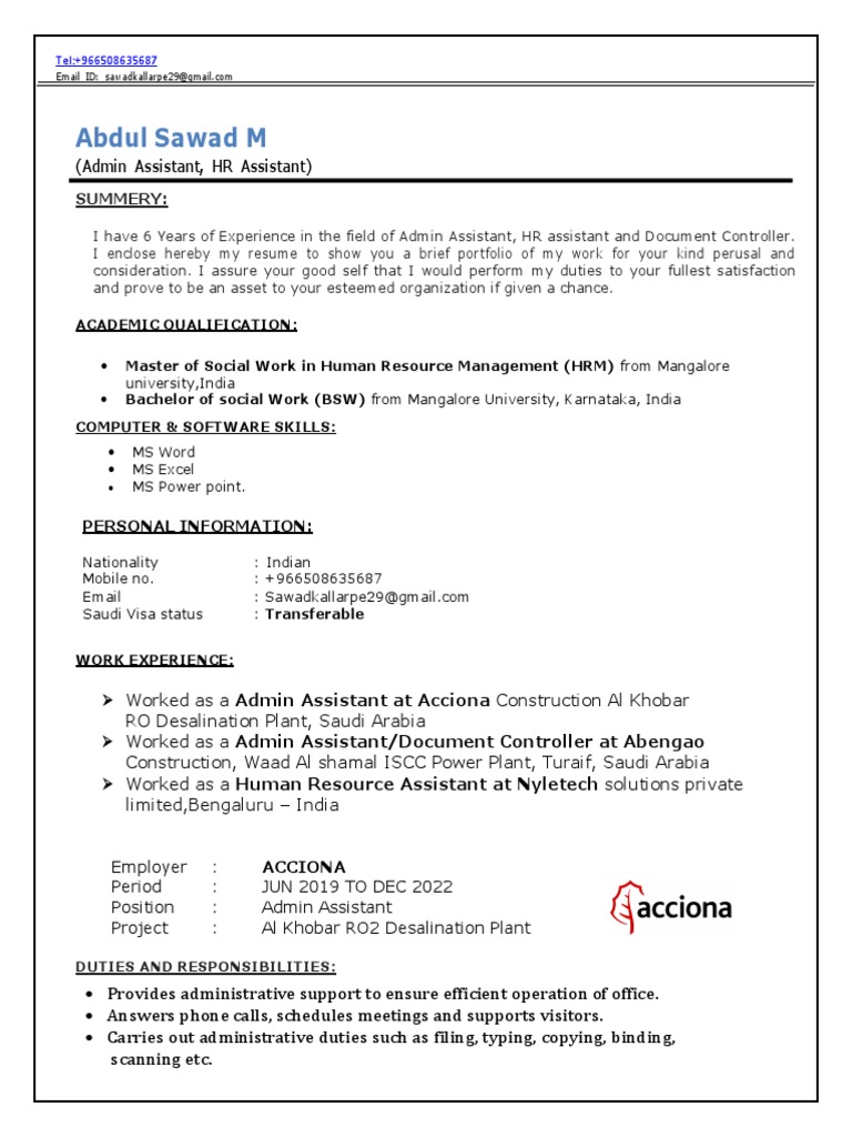 Resume-Abdul Sawad (Admin Assistant) PDF | PDF | Human Resource Management | Business