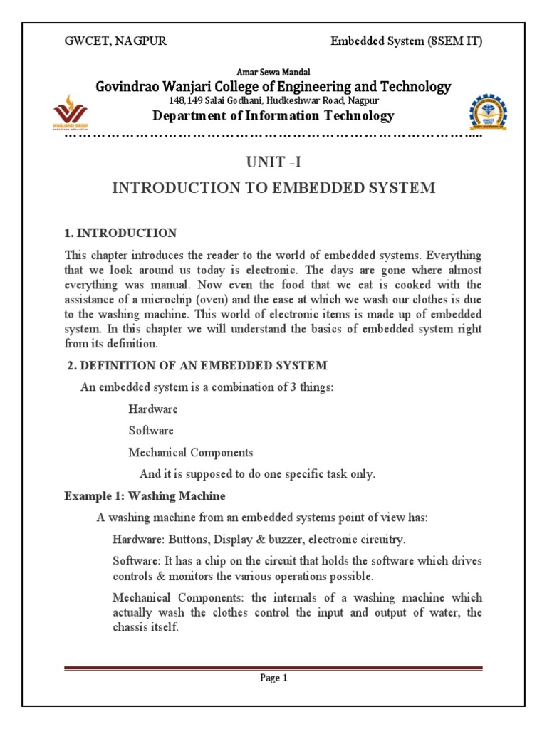 1st Unit EMBEDDED SYSTEM Notes GWCET | PDF | Embedded System ...
