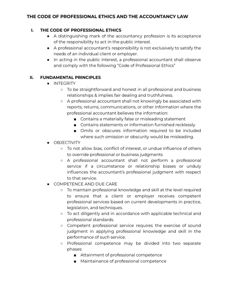 III. The Code of Professional Ethics and The Accountancy Law | PDF ...