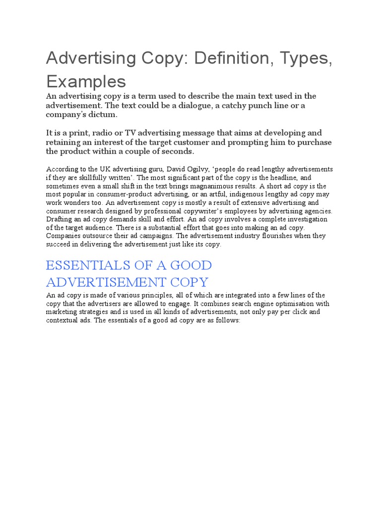 An In-Depth Examination of Advertising Copy: Definitions, Types, and ...