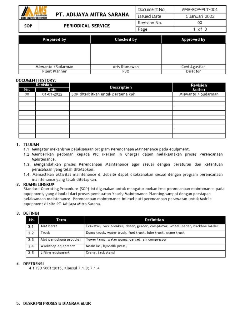 SOP Periodical Service (Shcedule Breakdown) | PDF