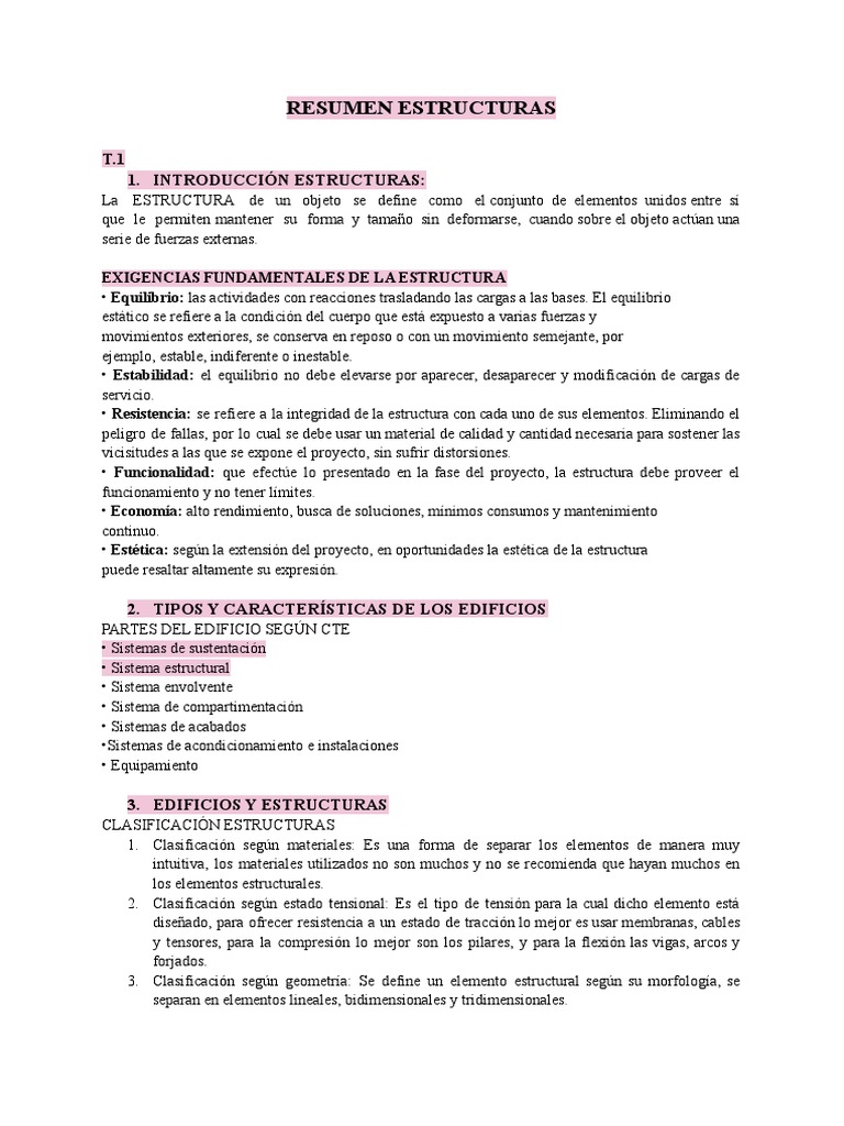 Resumen Estructuras 1ºevaluación | PDF | Fuerza | Resistencia de materiales