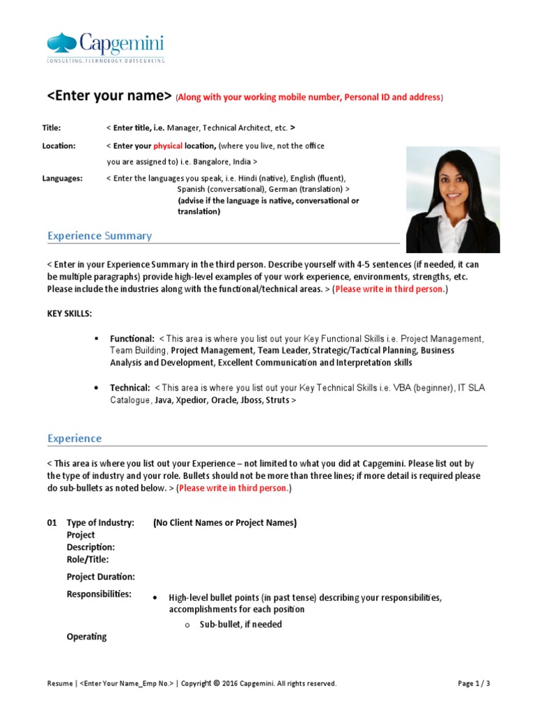 Capgemini Resume Template | PDF | Software | Computing