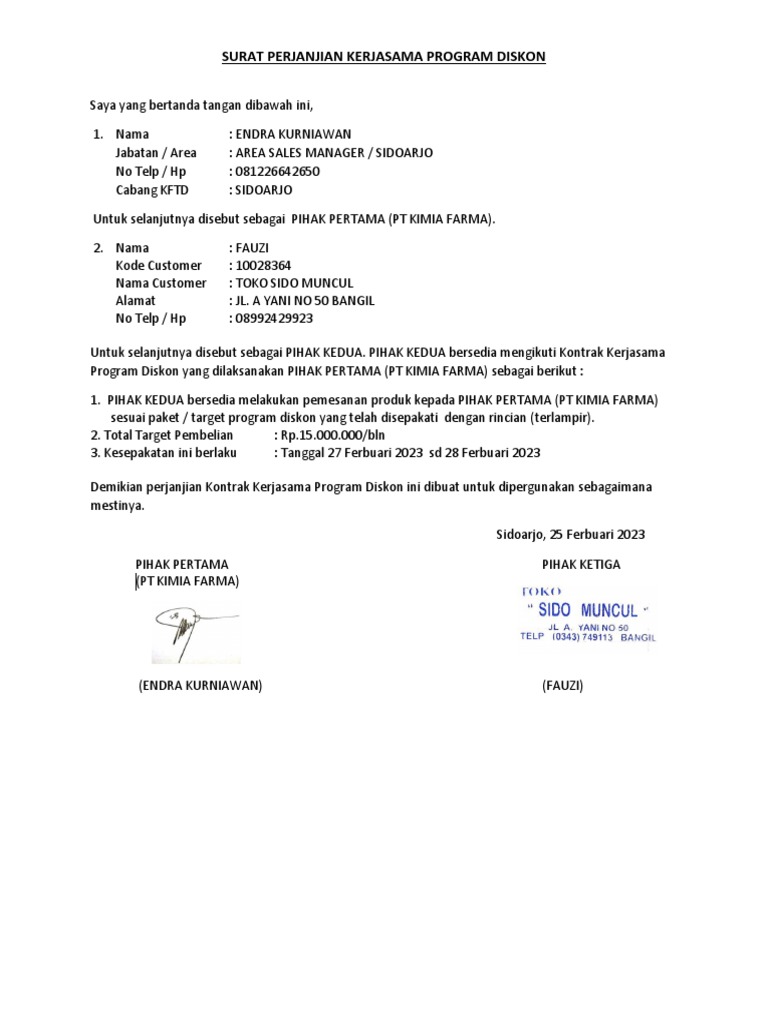 Kontrak Kerjasama Program Diskon | PDF