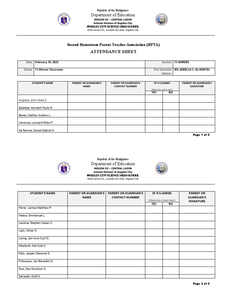 2nd HPTA Attendance Andrade | PDF