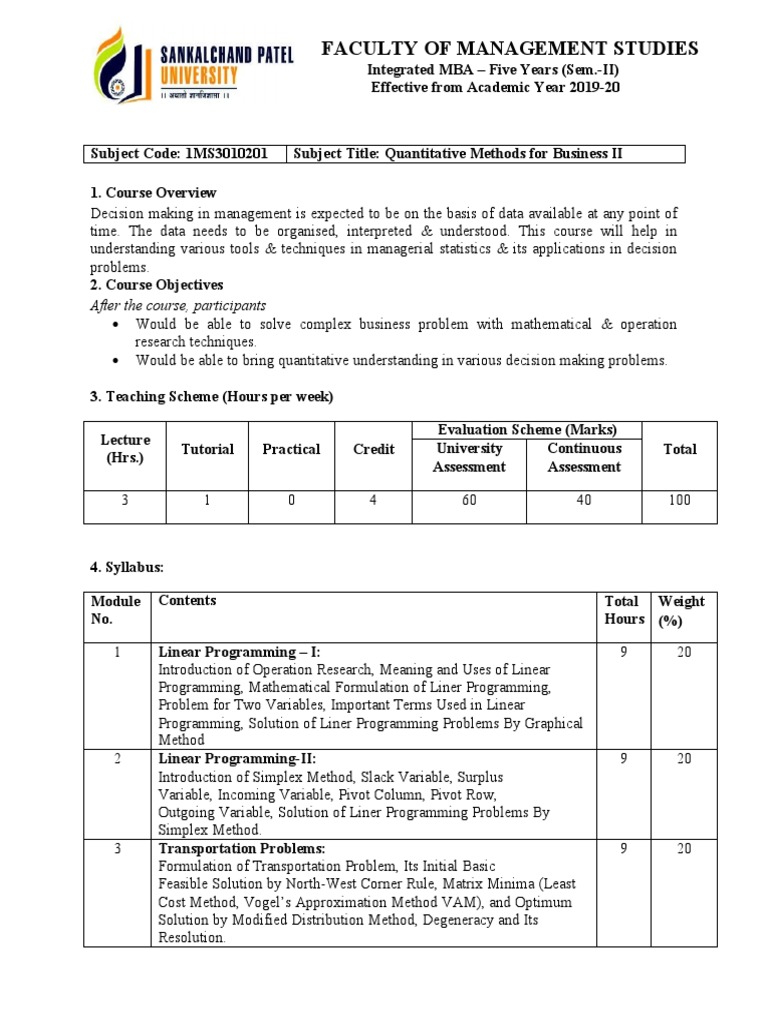 1MS3010201 - Quantitative Methods For Business II | PDF | Linear Programming | Set (Mathematics)