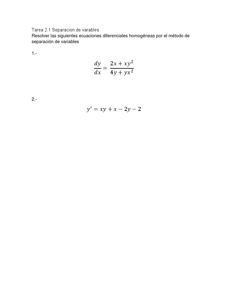 Ecuaciones Diferenciales: Separación de Variables | PDF