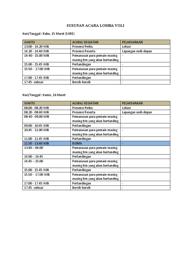 SUSUNAN ACARA LOMBA VOLI | PDF