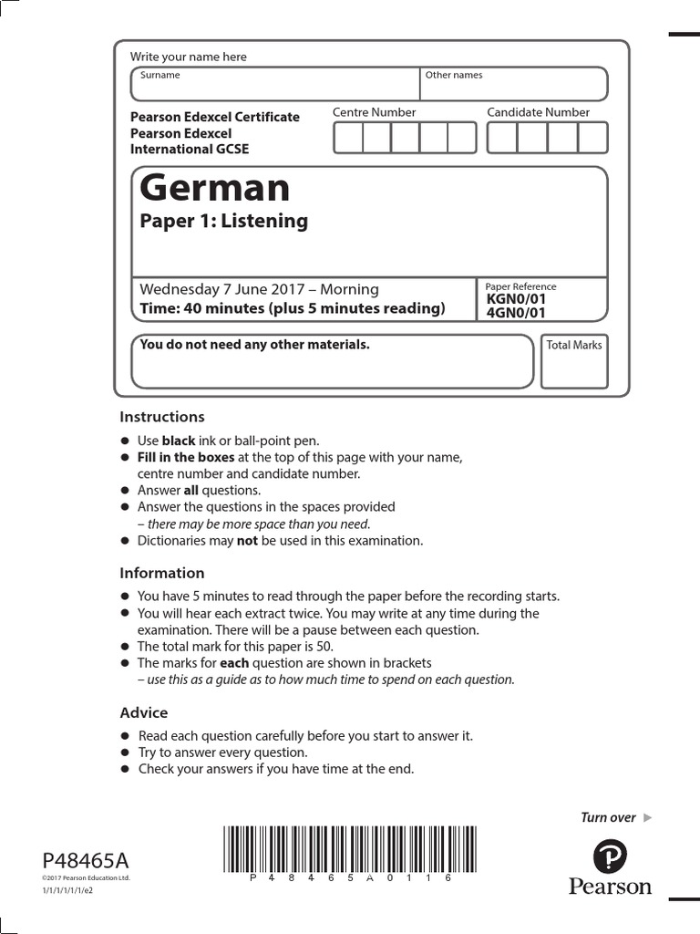 IGCSE German Paper 1 | Download Free PDF | Vocational Education ...