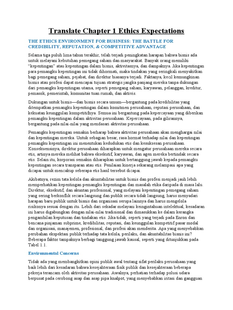 Translate Chapter 1 Ethics Expectations | PDF