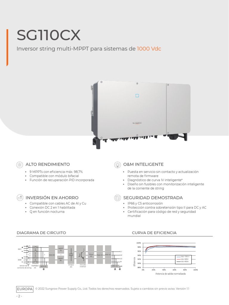 SUNGROW ES DS SG110CX V11 Ficha Técnica | PDF | Ingenieria Eléctrica ...