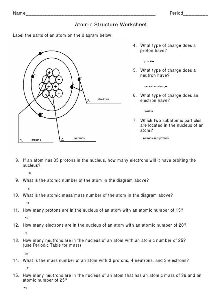 Atomic Structure Worksheet and Activities | PDF | Atoms | Atomic Nucleus
