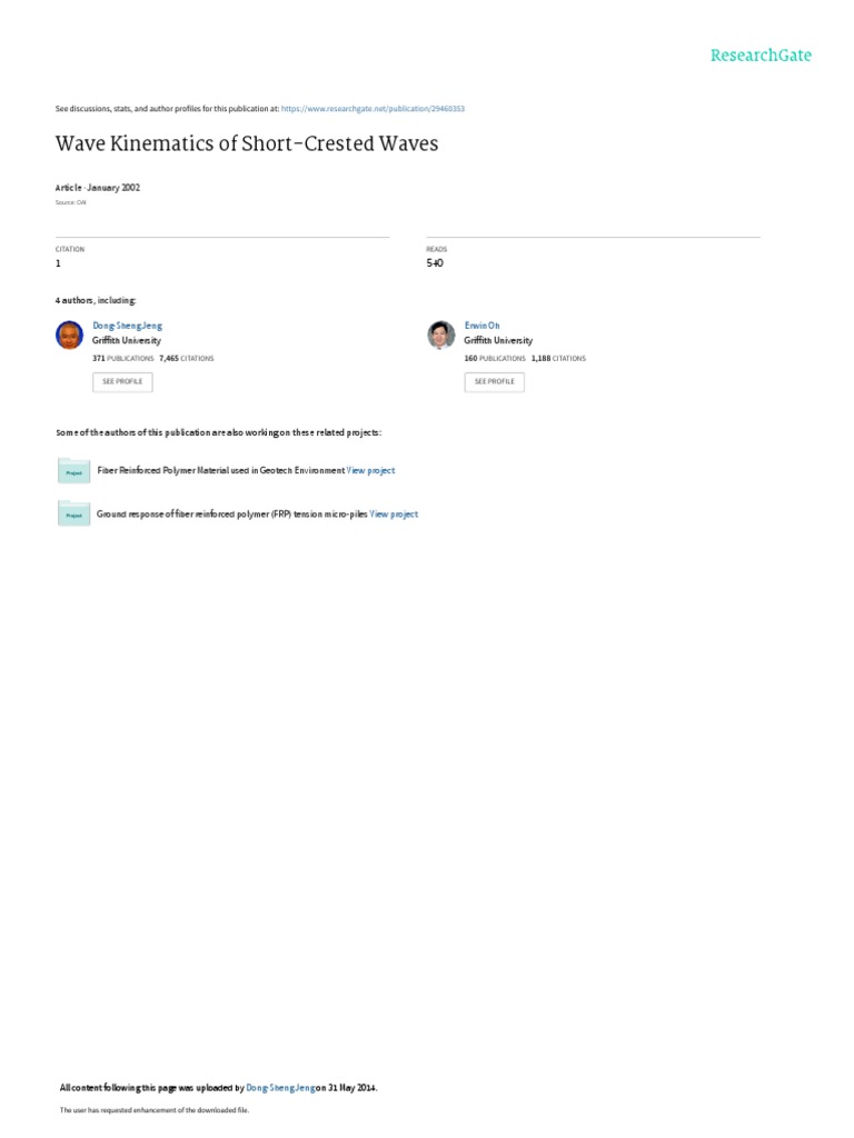 Wave Kinematics Of Short Crested Waves Pdf Waves Wavelength