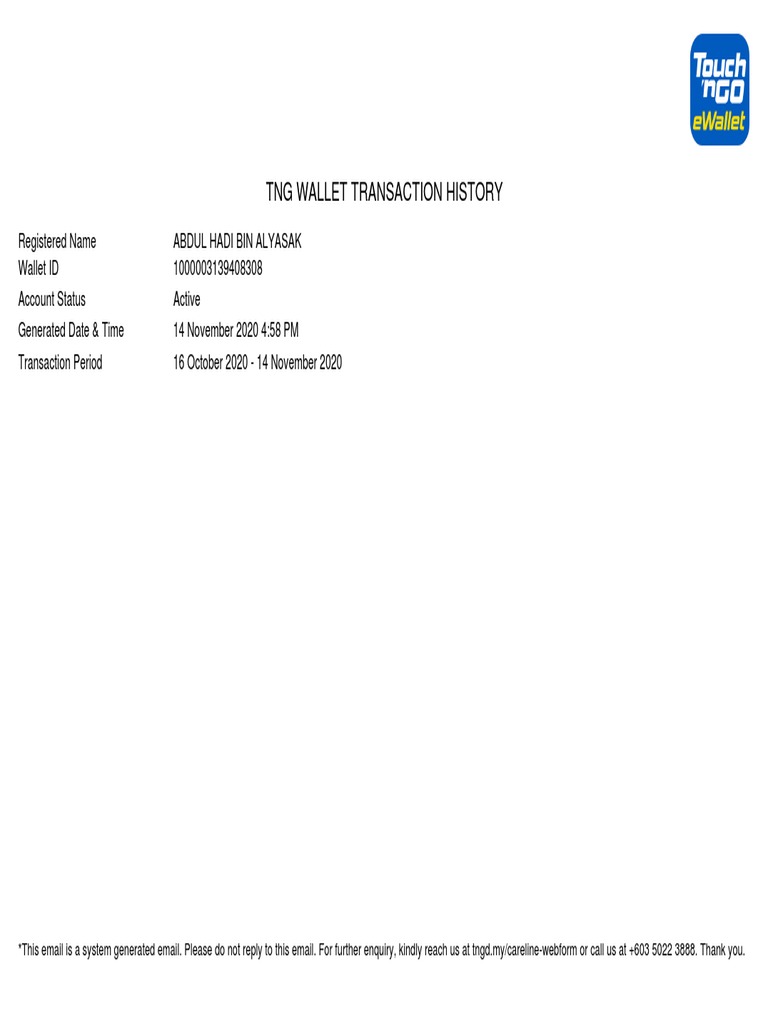TNG Ewallet Transactions | PDF