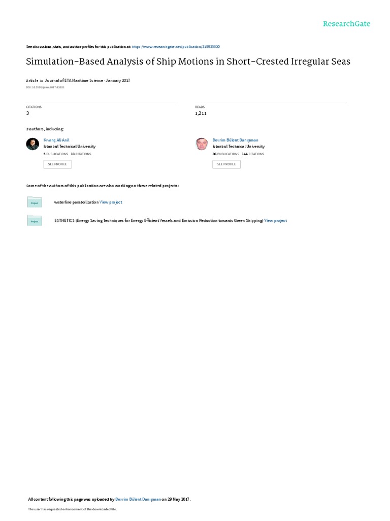 Simulation-Based Analysis of Ship Motions in Short | PDF | Spectral Density | Waves