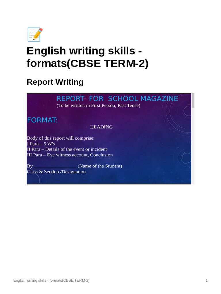 English Writing Skills - Formats (CBSE TERM-2) | PDF | Foreign Language ...