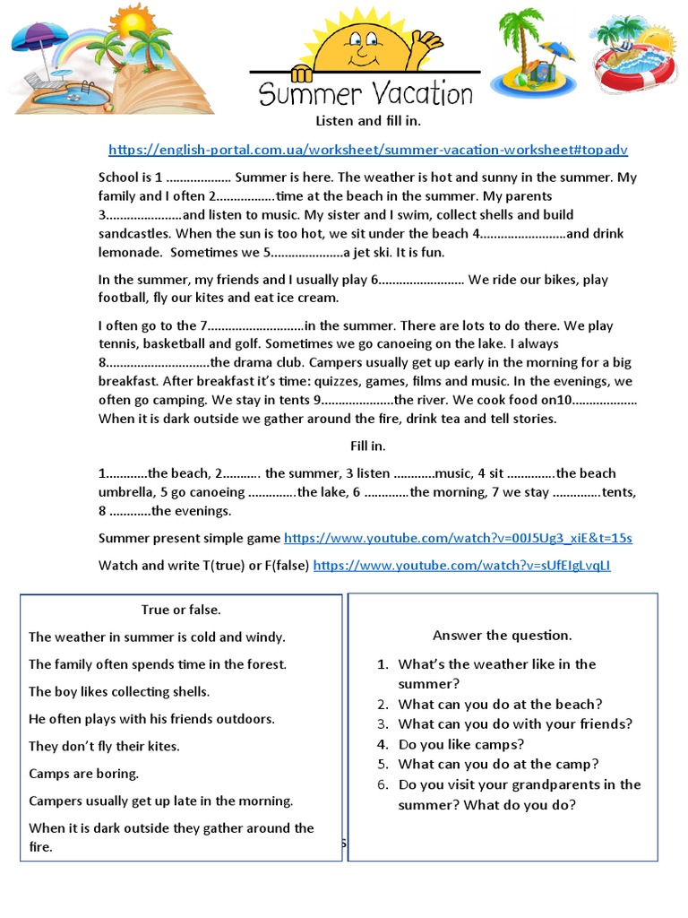 Summer Holiday Summer Vacation Fun Activities Games Reading ...