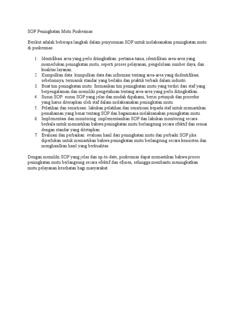 SOP Mutu Puskesmas | PDF | Karier & Perkembangan | Pengelolaan Keuangan & Uang