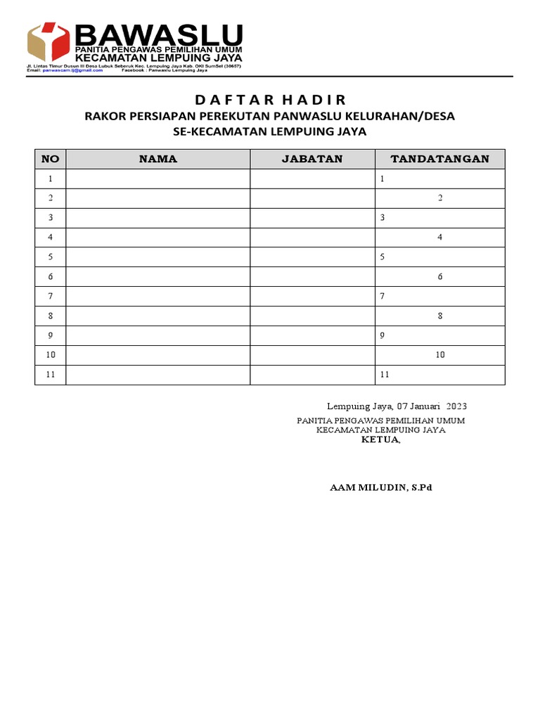 ABSEN 2 - Daftar Hadir Persiapan Rekut PKD | PDF