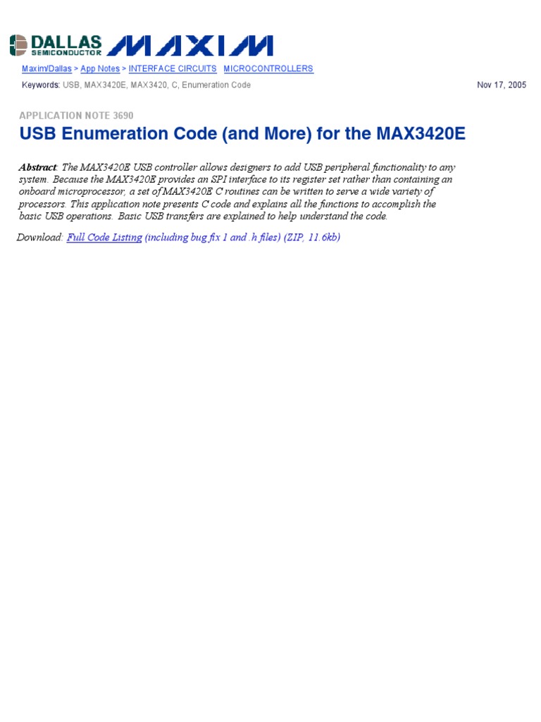 USB Enumeration Code and More For MAX3420 | PDF | Usb | Transmission ...
