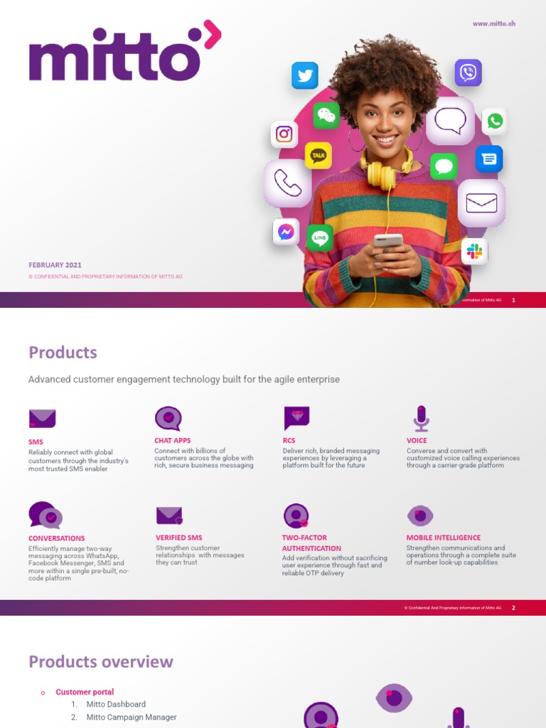 Mitto Products Overview 2021 | PDF | Instant Messaging | Authentication