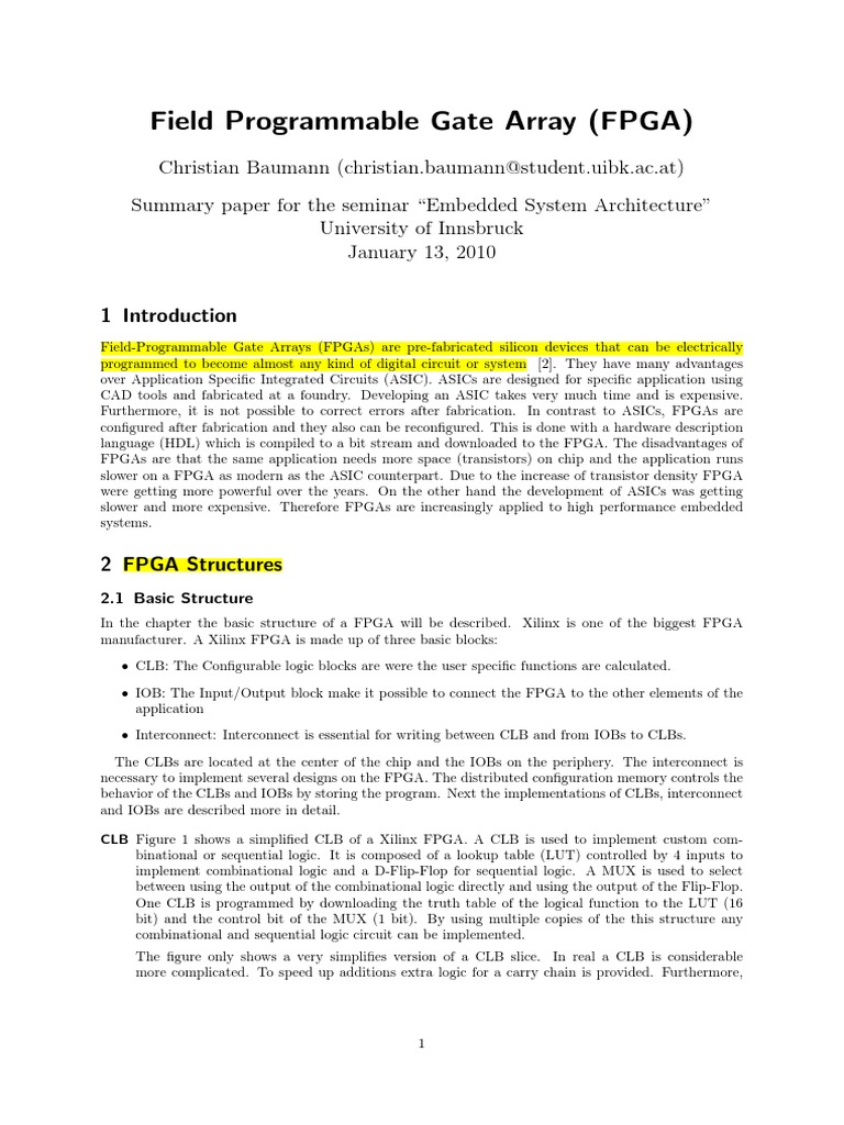 Fpga Pdf Field Programmable Gate Array Hardware Description Language 1285