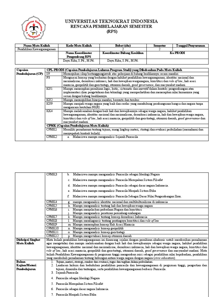RPS PPKn TEKNOKRAT GANJIL 21-22 | PDF