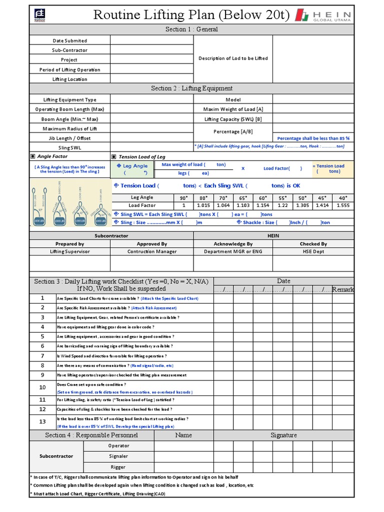 Routine Lifting Plan - HEIN | PDF | Crane (Machine)