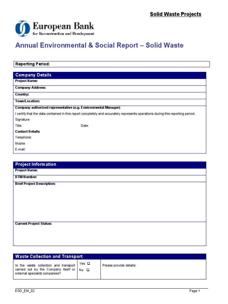 Ebrd Aesr Template (2010) SW | PDF | Waste | Landfill